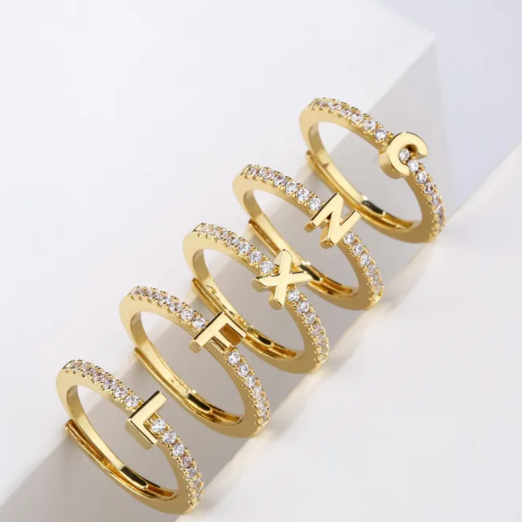 Icy Gold Initial Adjustable Ring | Jewels By Jules
